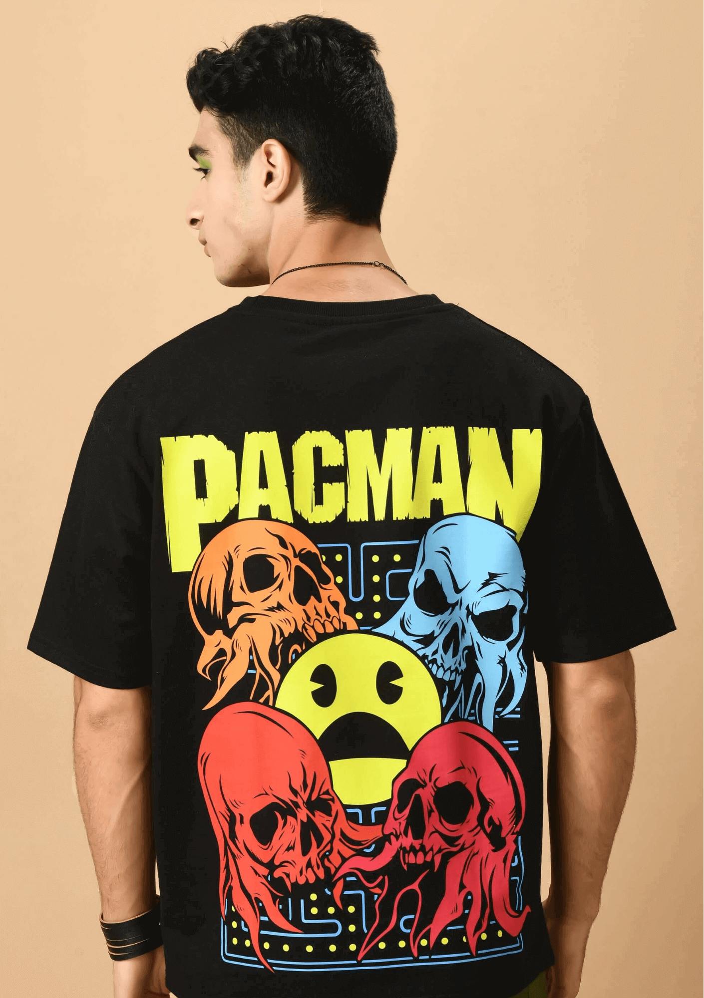 Pacman Printed Black Oversized T-shirt By Offmint