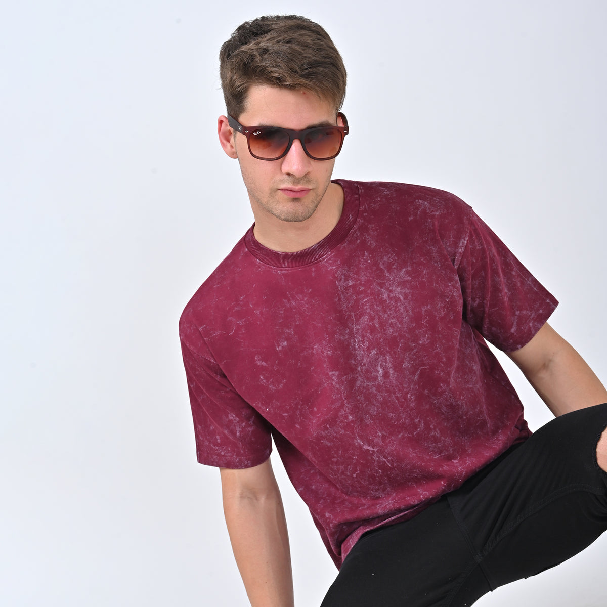 Crimson Acid-Wash Oversized T-Shirt – Offmint