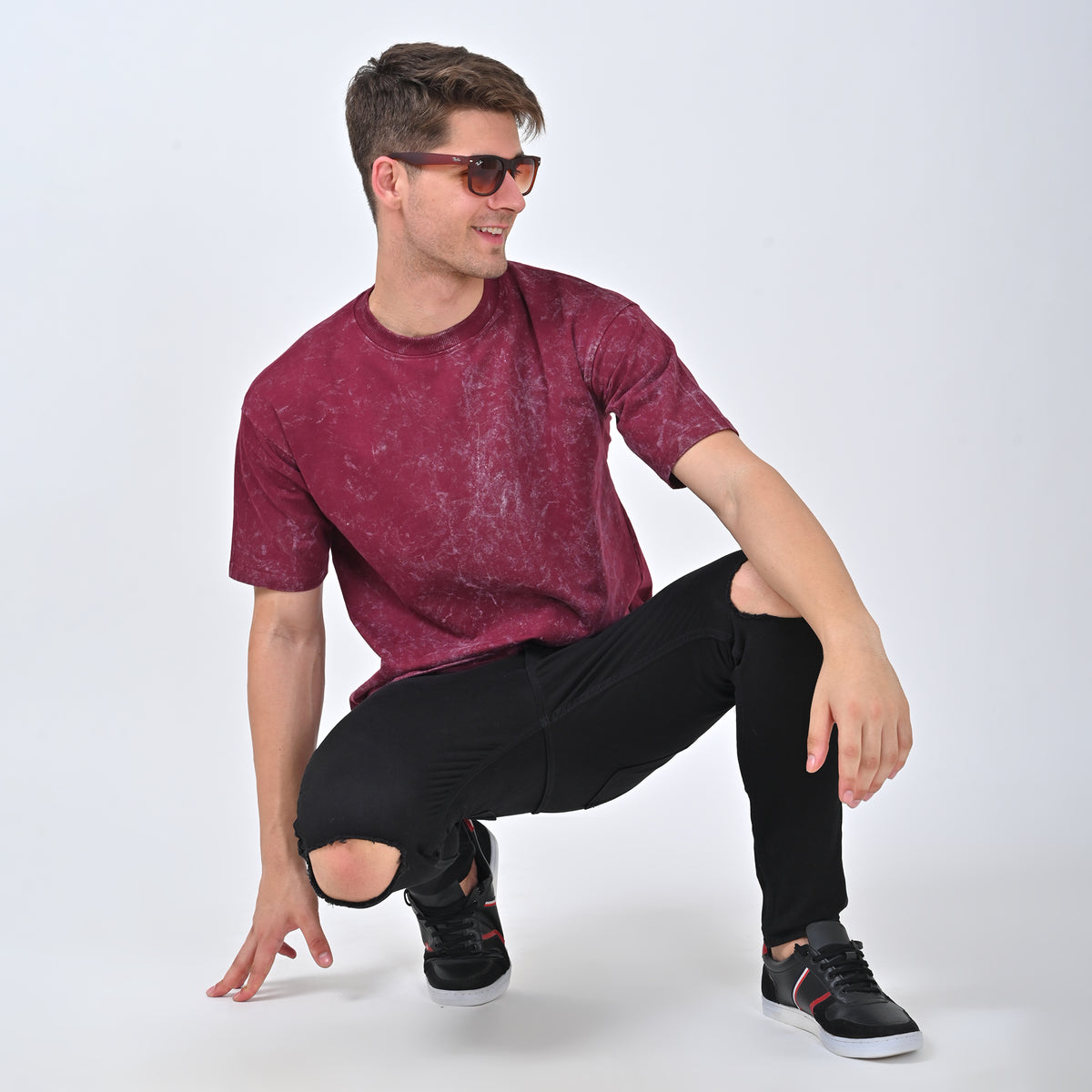 Crimson Acid-Wash Oversized T-Shirt – Offmint