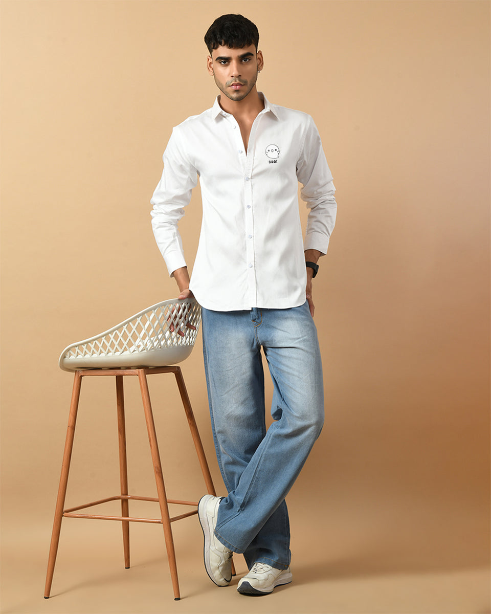 Boo White Printed ClubWear Shirt By Offmint