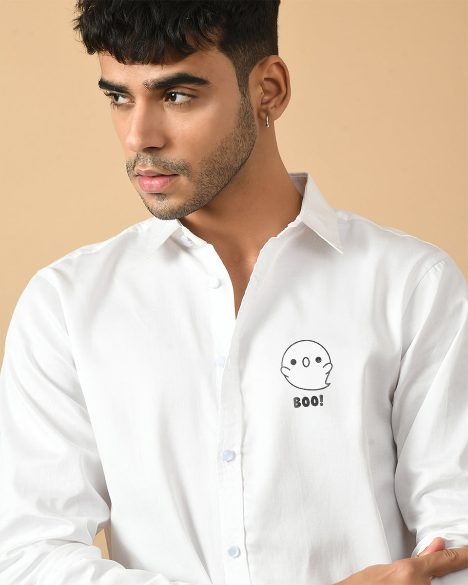 Boo White Printed ClubWear Shirt By Offmint