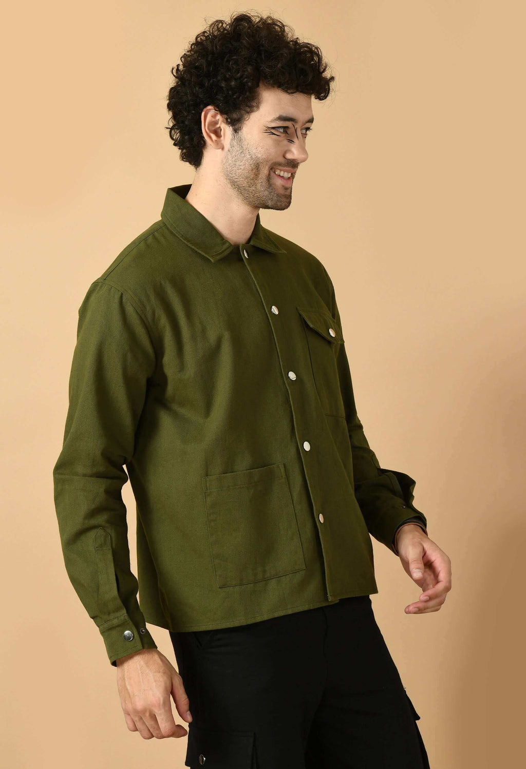 Olive Green Overshirt with Button Closure By Offmint - Effortless Styl