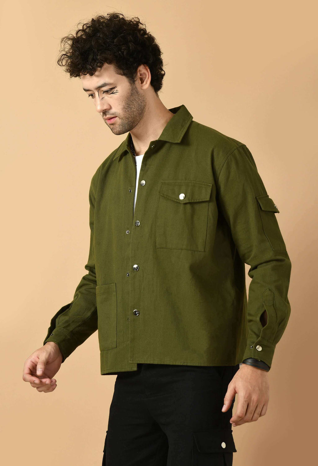 Olive Green Overshirt with Button Closure By Offmint - Effortless Styl