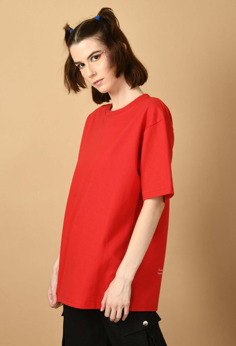 Full Dominion Printed Red Oversized T-shirt By Offmint