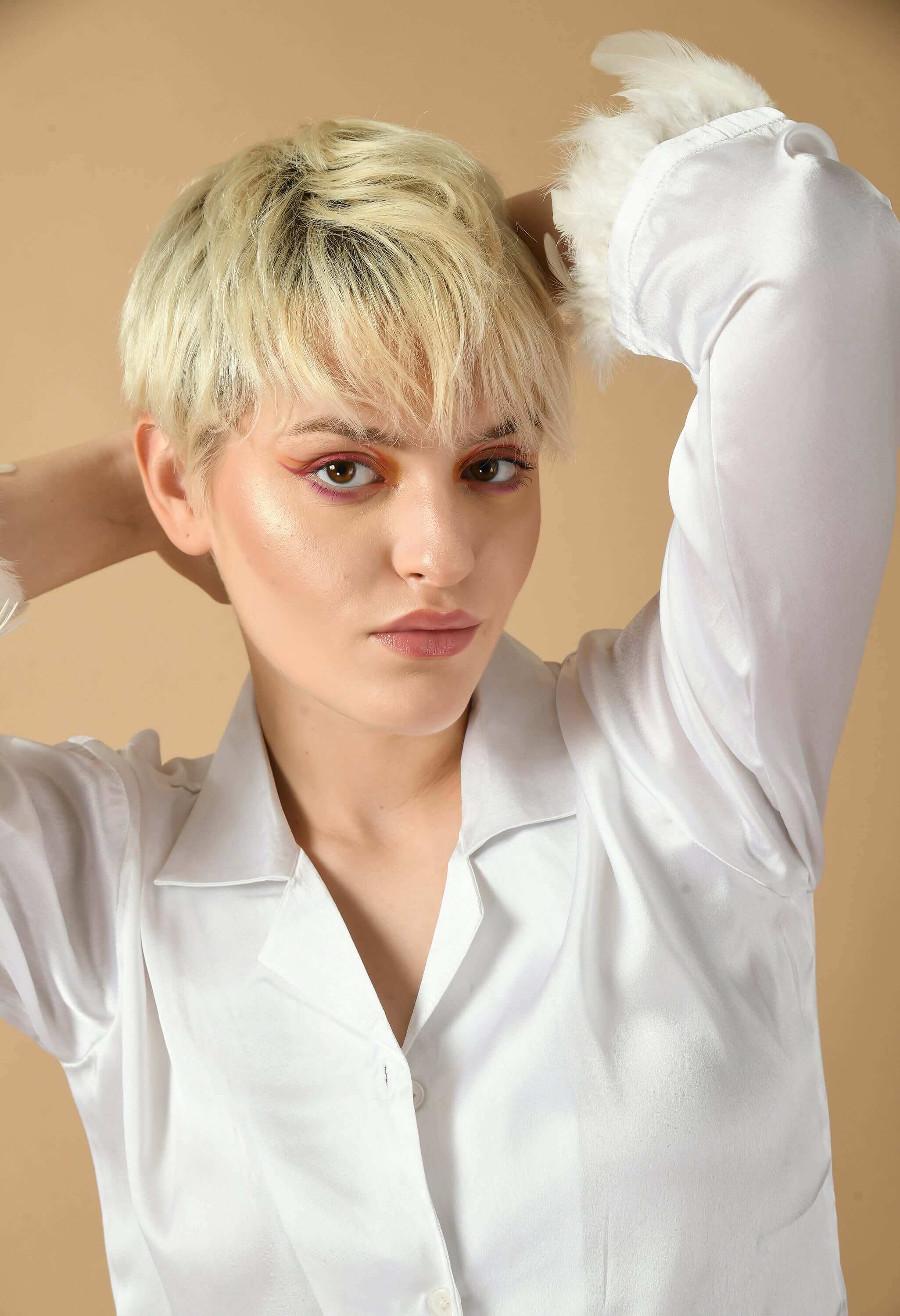 White Satin Feather Co-Ord Set For Women's By Offmint