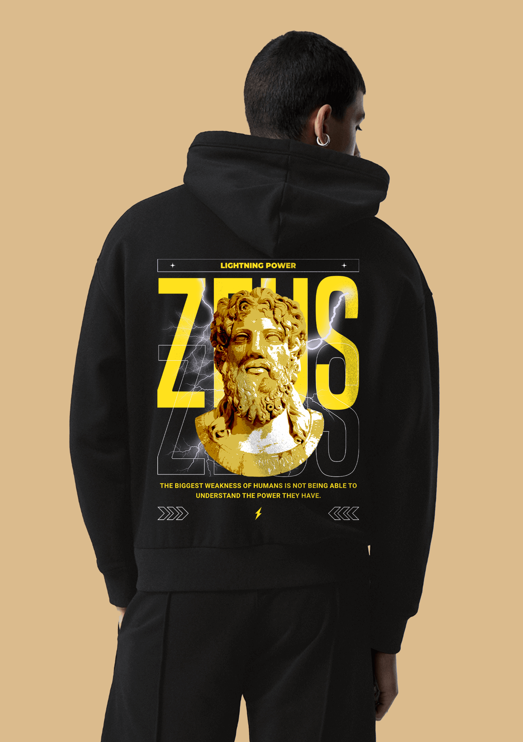 Zeus Printed Black Hoodie By Offmint